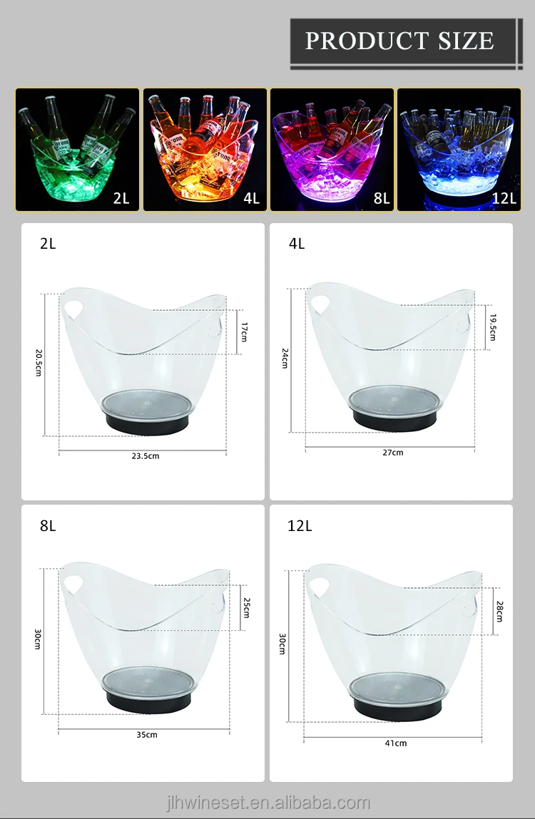 Wholesale Customized Plastic LED Wine Vodka Champagne Ice Bucket 4L 8L ...