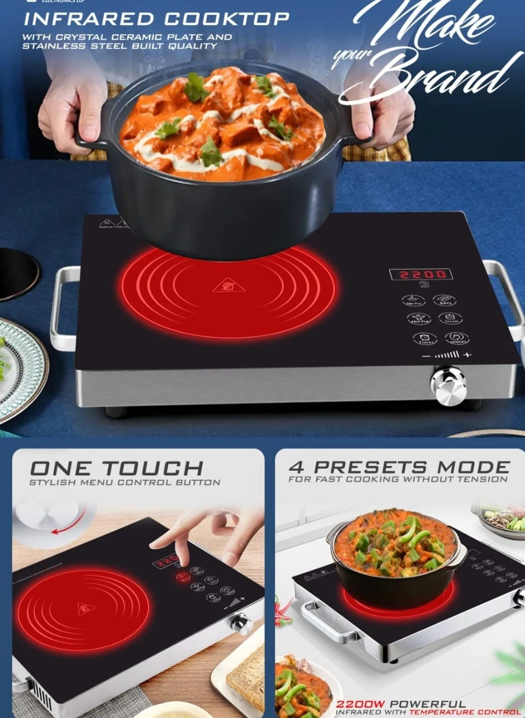 220v 2200w Portable Kitchen Ceramic Induction Infrared Cooker/cooktop ...