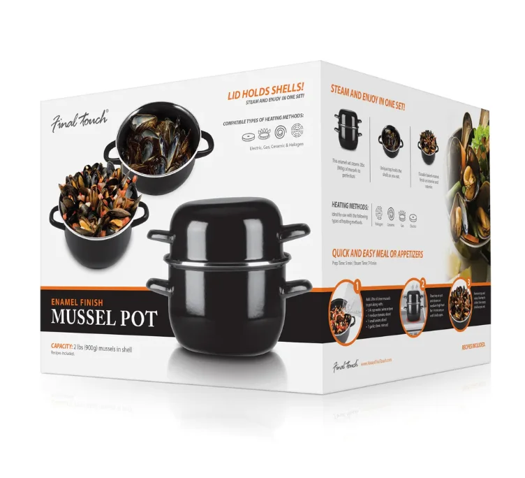 Mini 14cm Enamel Serving Shell Pot Seafood Mussel Pot With Lid Kitchen ...