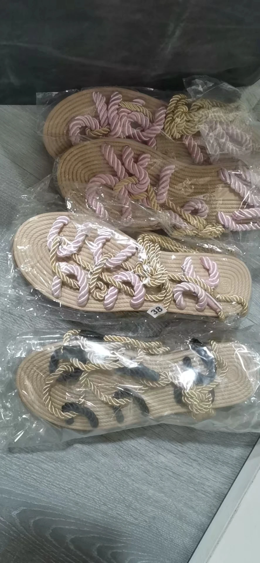 Lady Natural Rattan Grass Weaving Flat Slipper Sandals Long Lace Tied ...