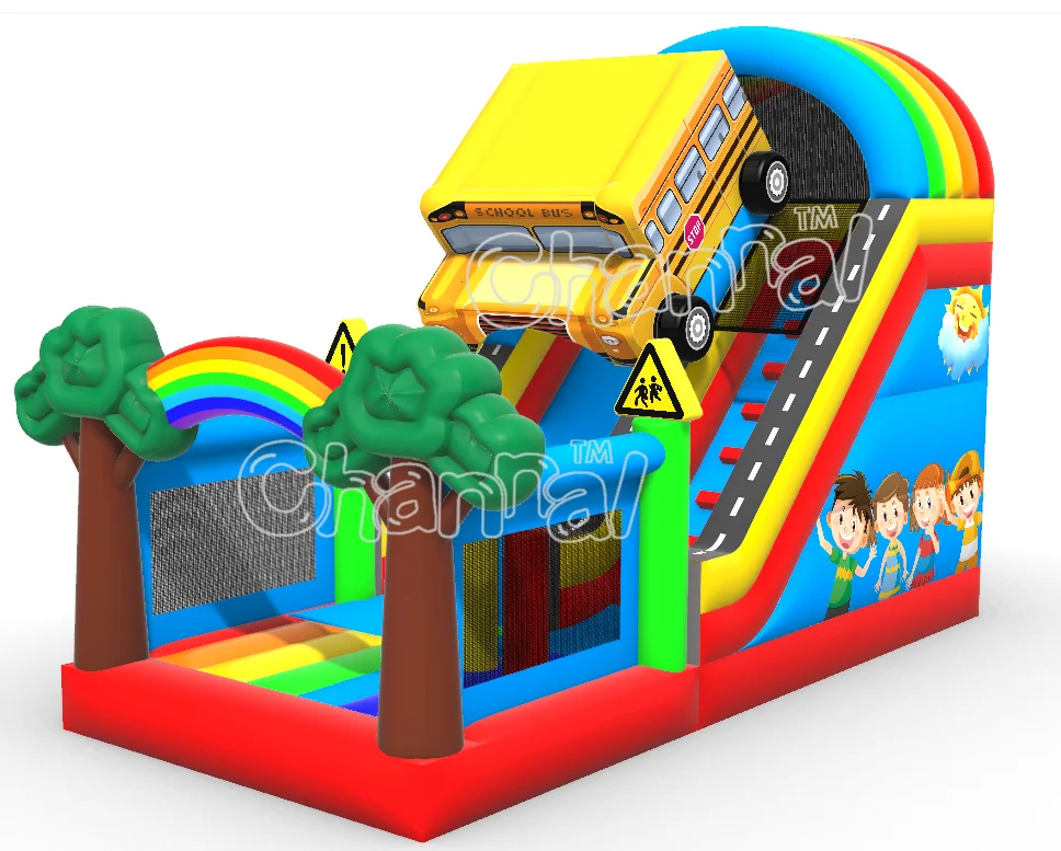 New Arrival Summer School Bus Inflatable Slide Jumper Bouncy Commercial ...