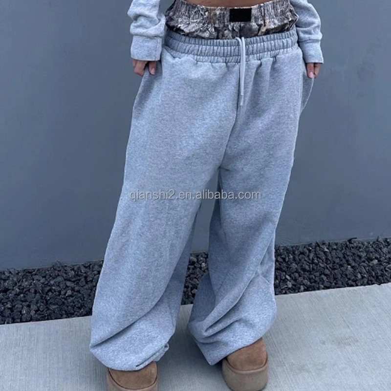 QIANSHI Custom Stacked Track Pants Men Oversize Sweat Pants
