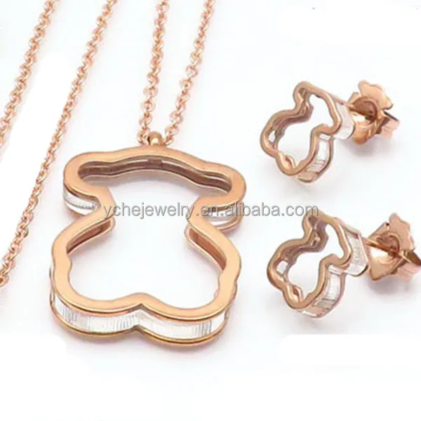 Spain Bear Necklace Earring Set Women Stainless Steel Glass Set Jewelry Joyeria Spain Bear Logo ...