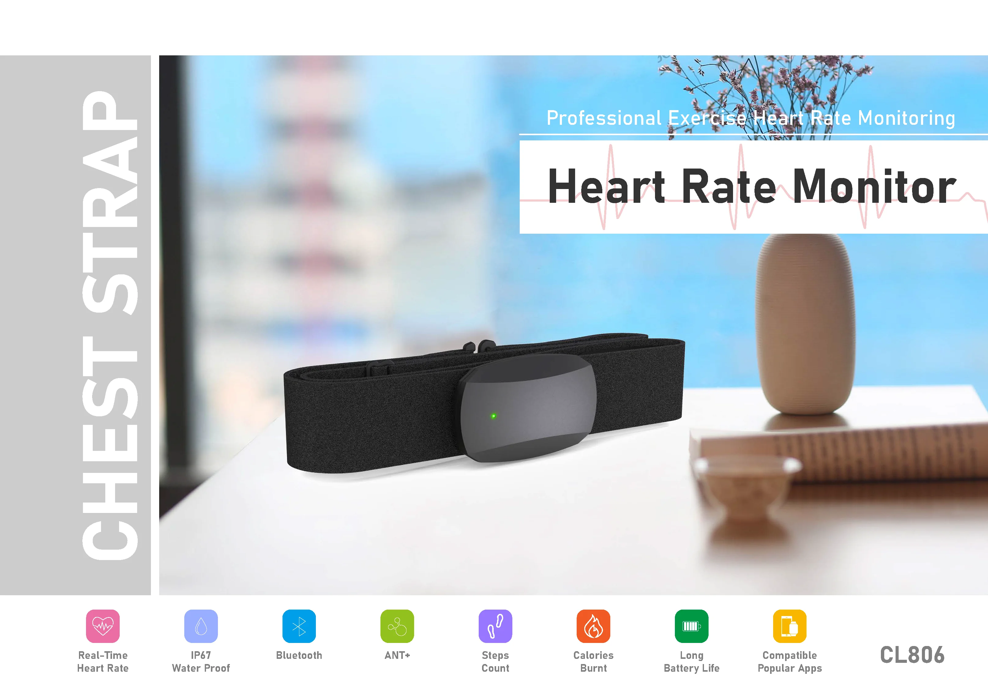 Chileaf Chest Heart Rate Monitor Strap BLE 5.0 ANT HRM Sensor