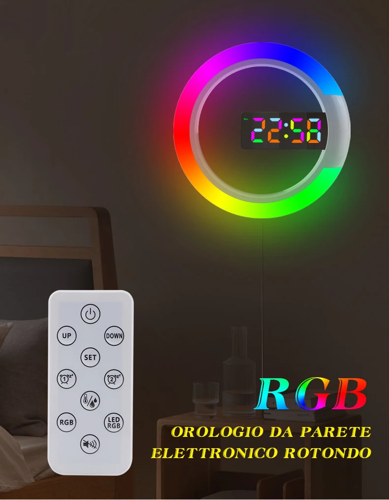 Wall Clock Led Rgb The For Mini Neon Mirror Clocks Unique Modern Alarm ...