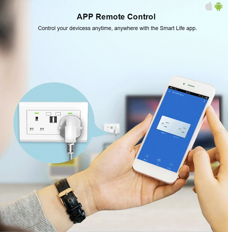 High Quality 13a Voice Control Socket Usb Uk Double Socket Smart Tuya ...