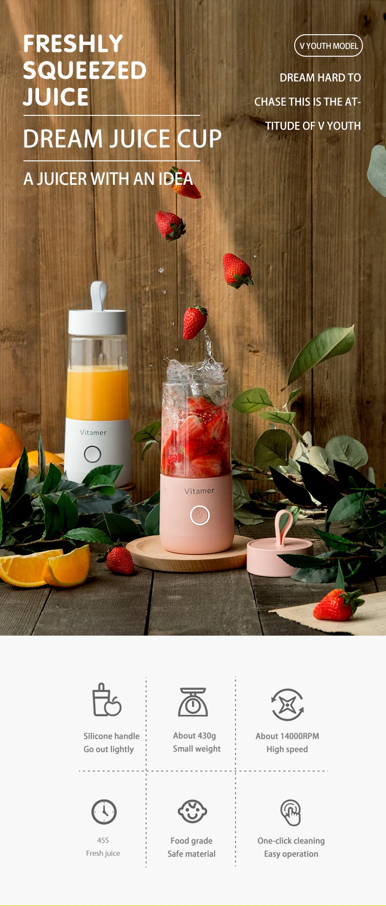 Vitamer Mini Juicer - Portable 2000mah Rechargeable Blender