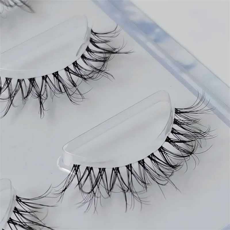 3pairs Short Mink Lashes 3d Mink Eyelashes Invisible Band Natural Black