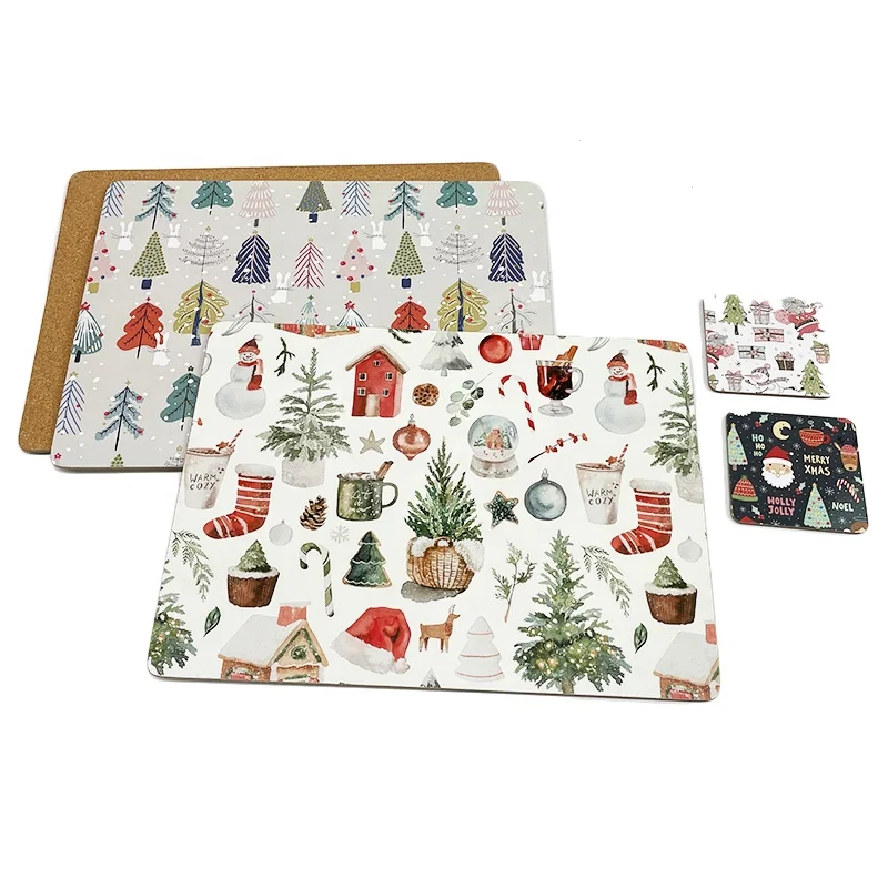 rectangular table mat mdf wooden placemats set christmas custom printed ...