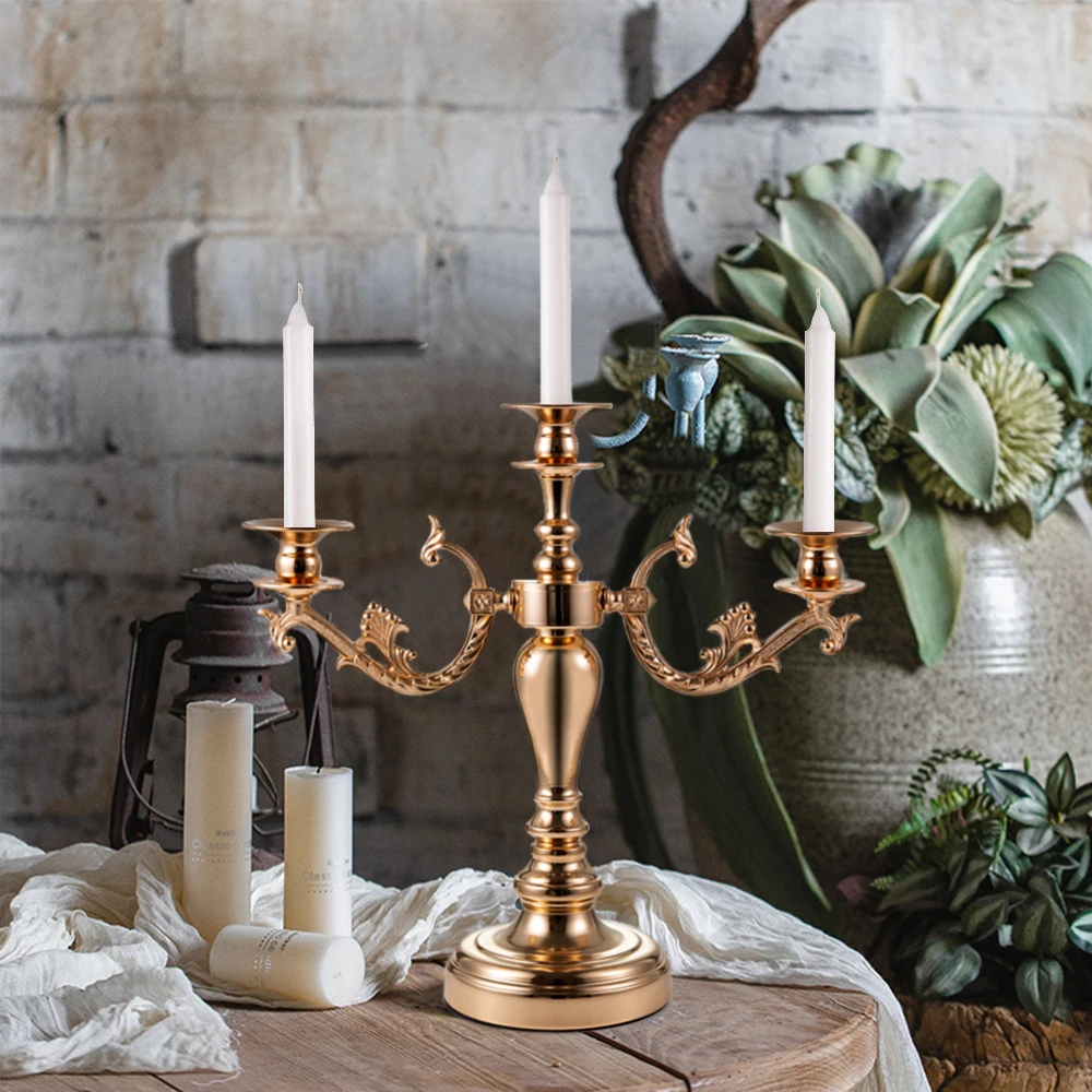 3 Arms Gold Black Candlesticks Taper Candle Holders Wedding Party ...