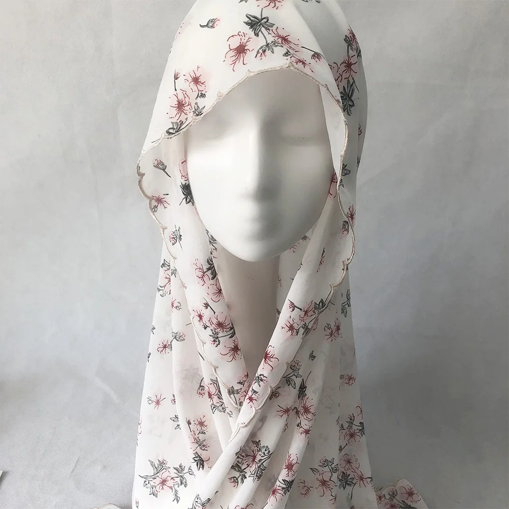 Printed Sulam Hijab Custom Muslim Luxury High Quality Chiffon With ...
