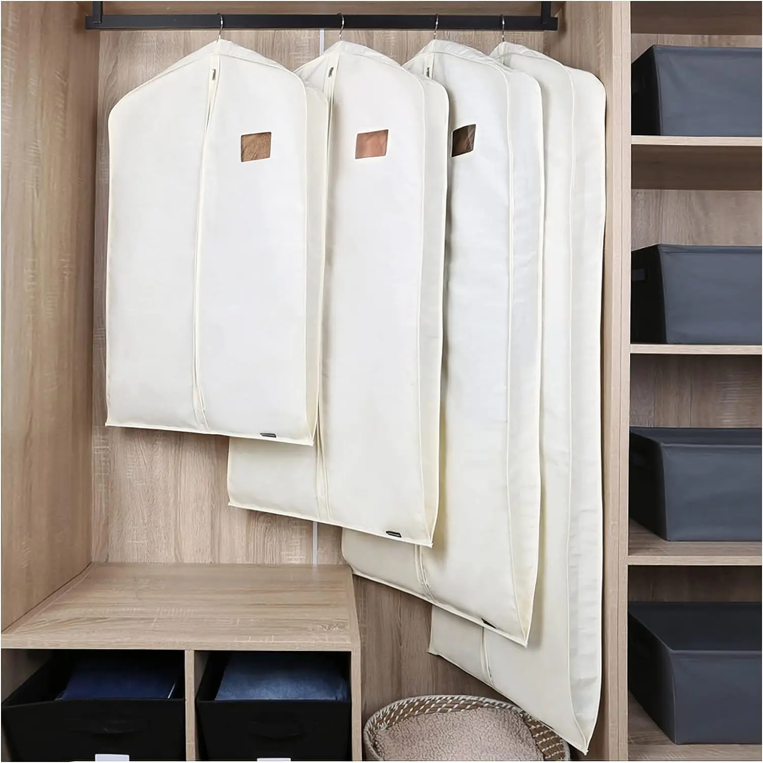 Custom Clothes Storage Closet Hanging Laundry With Zipper White Multi ...