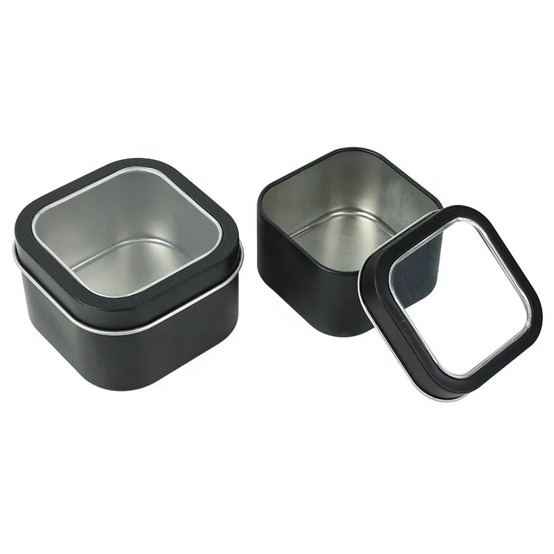 Custom Square Tin Box With Transparent Window Seamless Bottom Candle ...