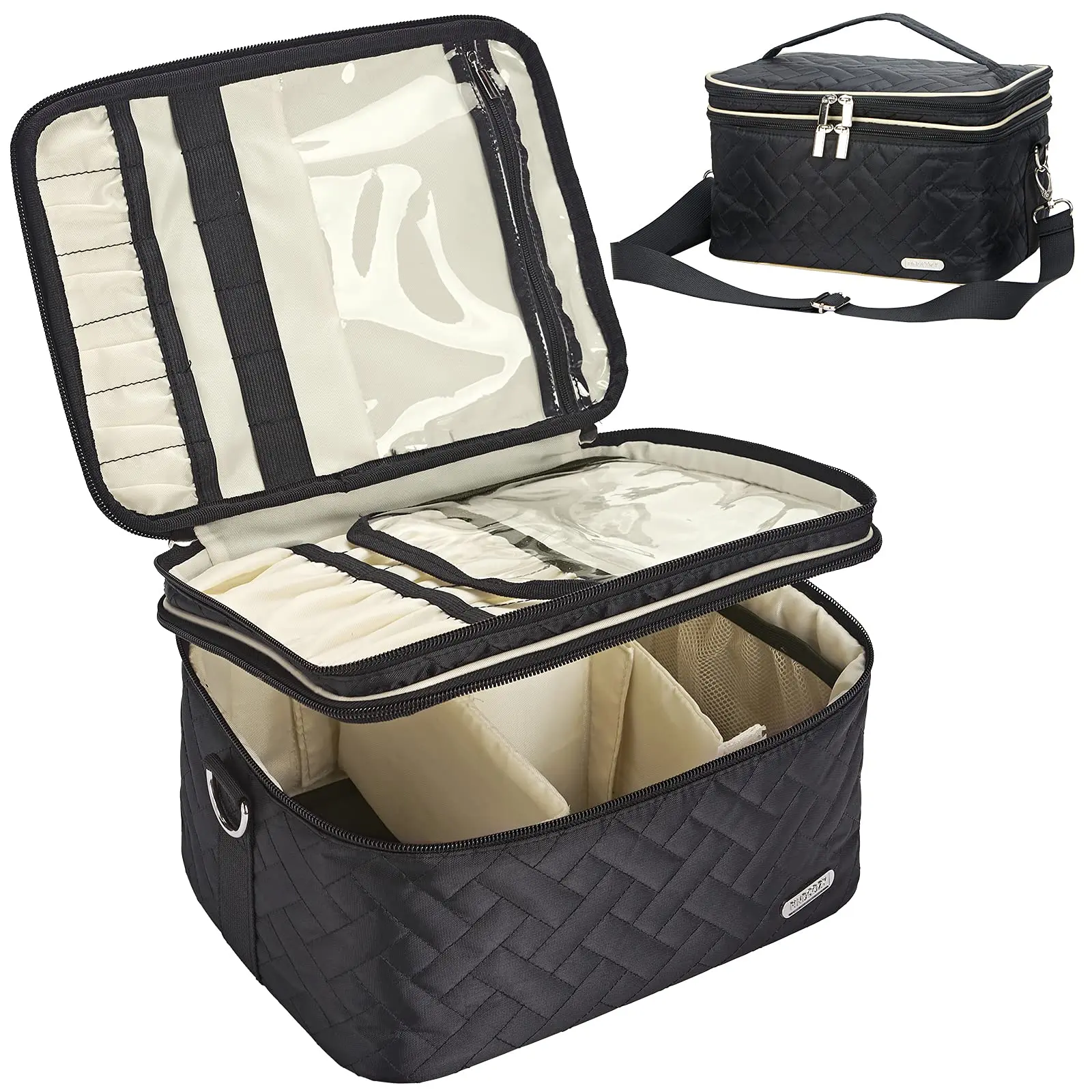 Black Cosmetic Bag Makeup Organizer Corduroy Make-up Travel Storage Box ...