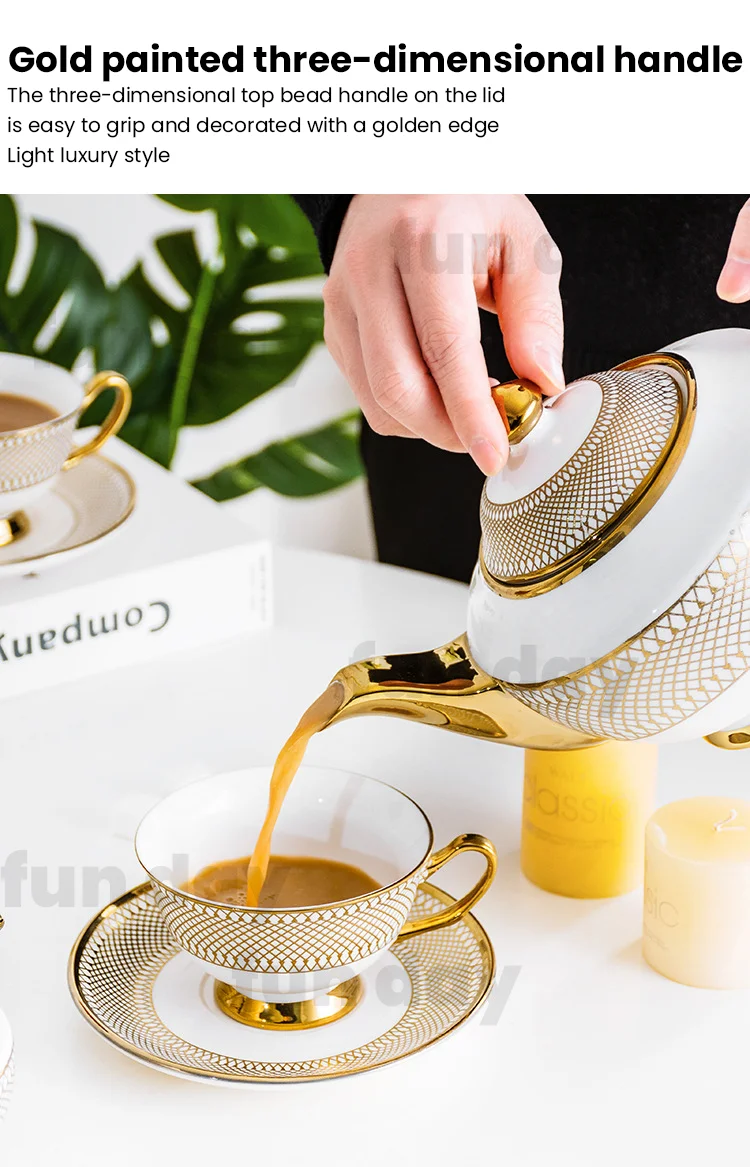 European Court Style Ceramic Tea Set With Tray British Afternoon Tea Set Coffee Cup Home Teapot ...