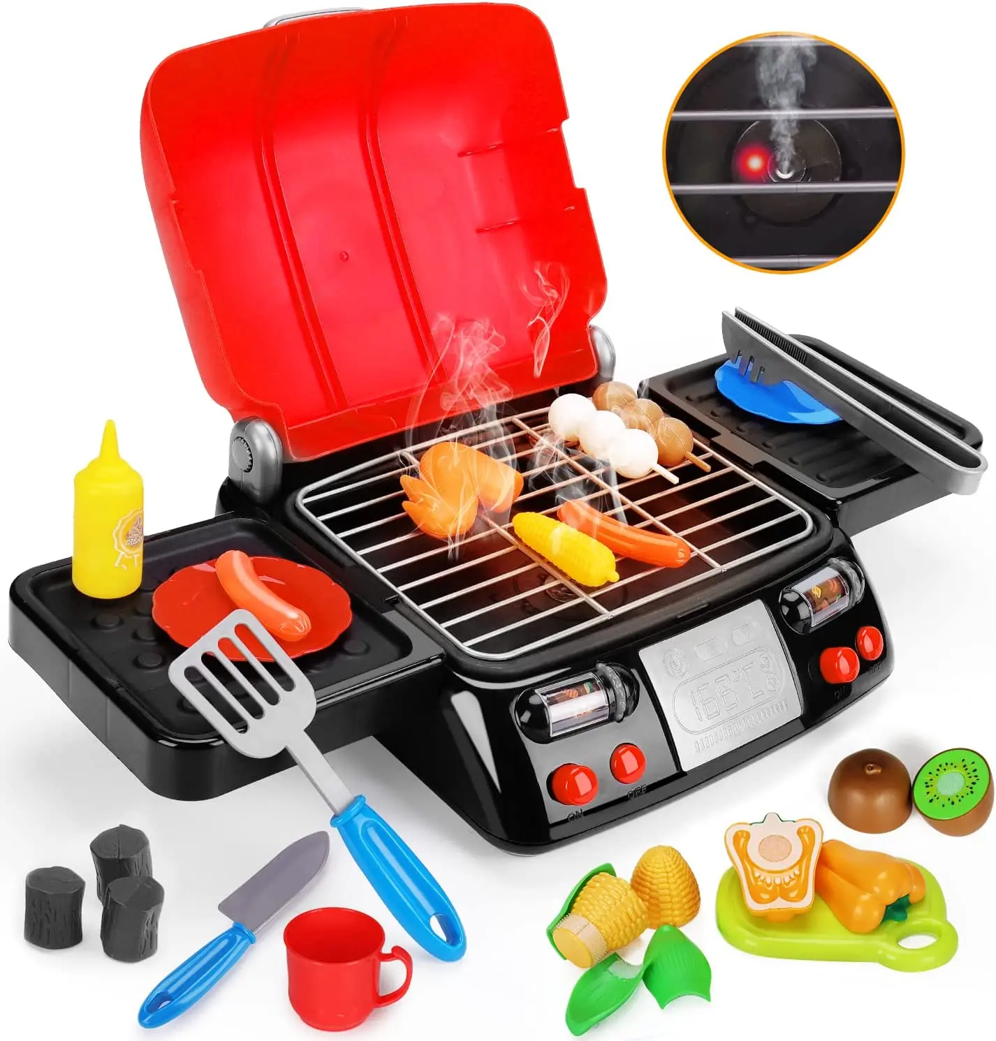 Kids Play Food Grill With Pretend Smoke Sound Light Kitchen Play Set ...