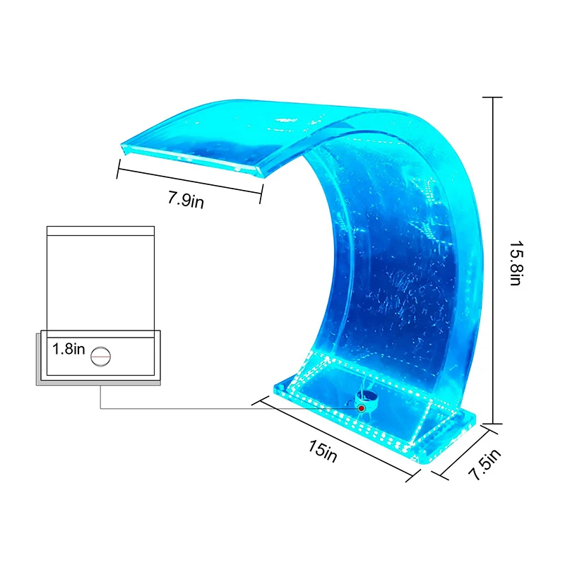 Rounded Arc Design Led Pool Waterfall Fountain Silver Color Acrylic ...