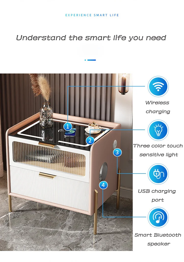 Modern Smart Wireless Charger Nightstand Side Table Bedroom Furniture ...