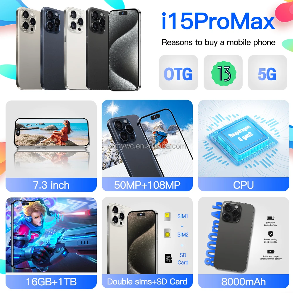 High Quality 5g Version 15 Pro Max Unlocked Global Smartphone Strong ...
