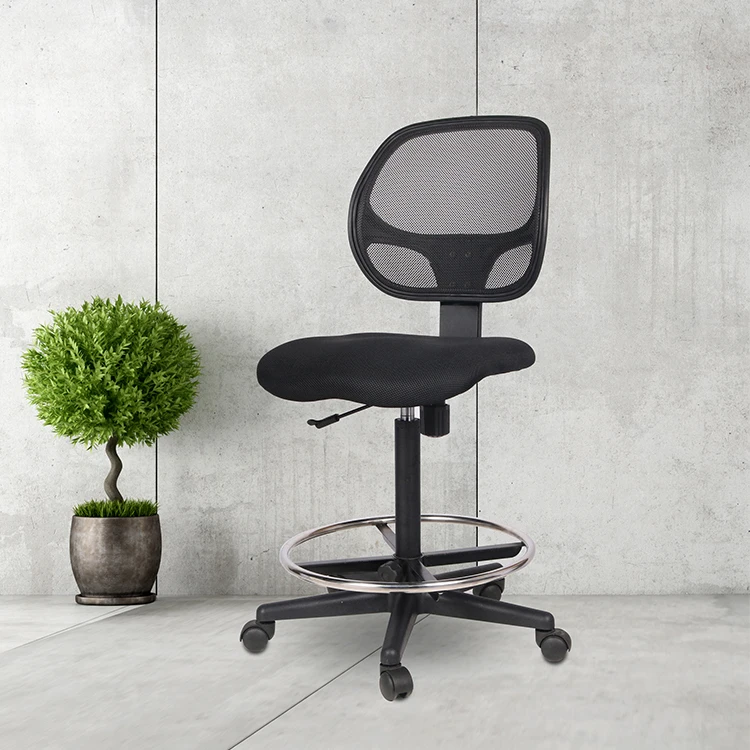 Bank Center Black Mesh Armless Ergonomic Office Desk Stool
