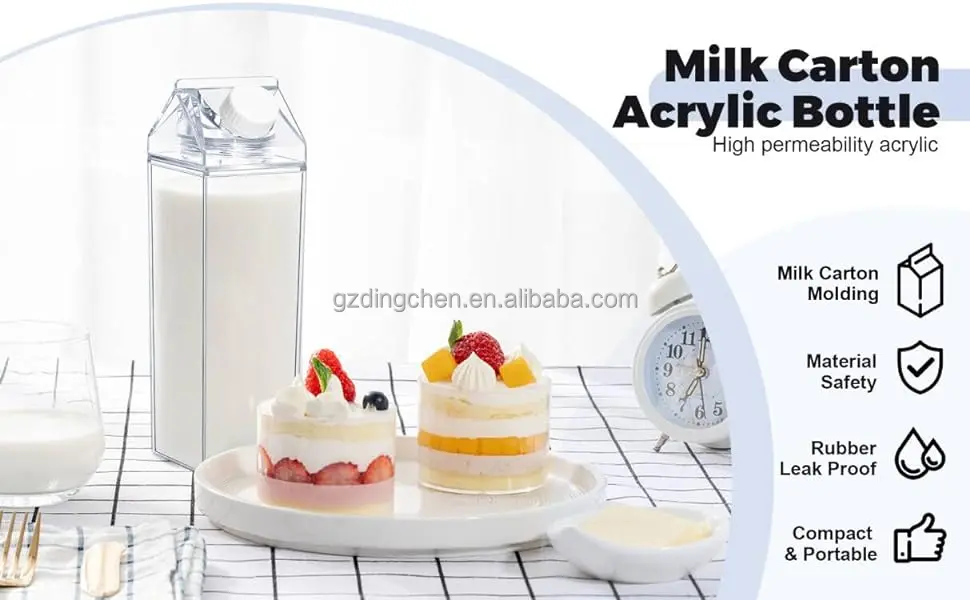 16oz 32oz Clear Plastic Milk Box Portable Leakproof Square Juice Bottle ...