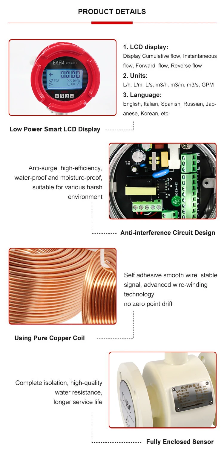 Dn100 Dn150 Electromagnetic Flowmeter Rs485 Sea Water Digital Sewage ...