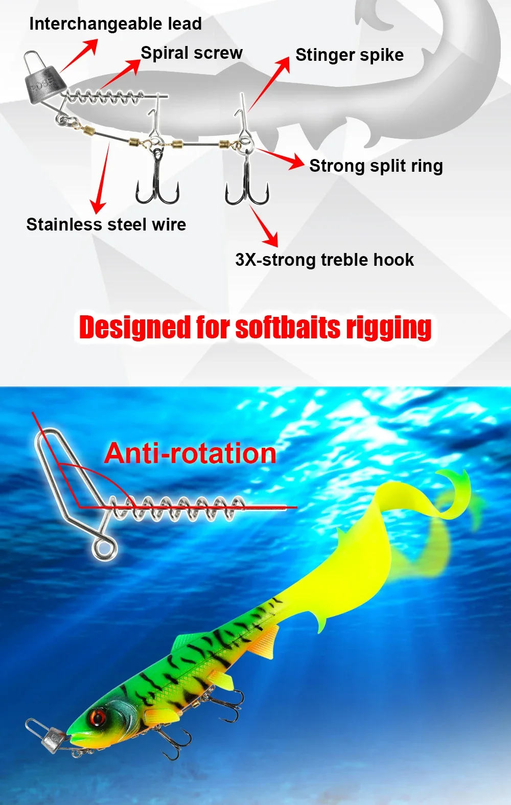 Spinpoler The Pike System Stinger Rigs With Lead Weight Sinker Curltail ...