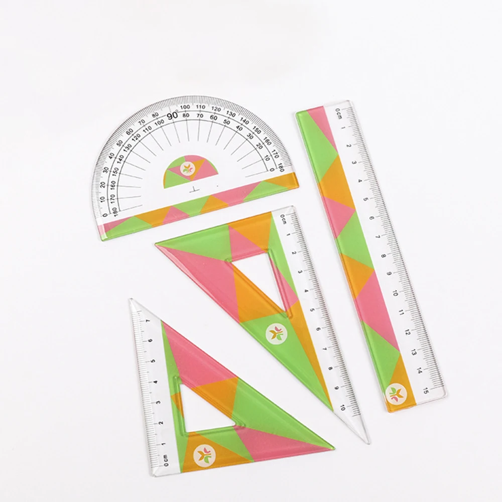 Custom Logo 15cm Compass Math Ruler Set 4pcs Soft Clear Plastic School ...