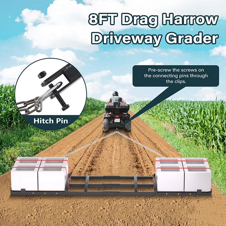 Jh-mech Driveway Grader - Heavy Duty 8FT Carbon Steel Harrow