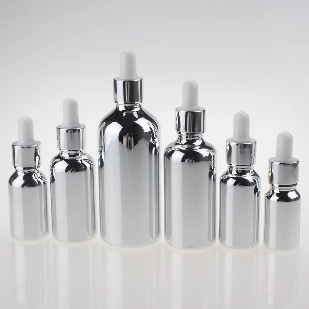 Luxury Shiny Silver Glass Bottles with Dropper, 10ml 15 ml 20ml 30ml ...