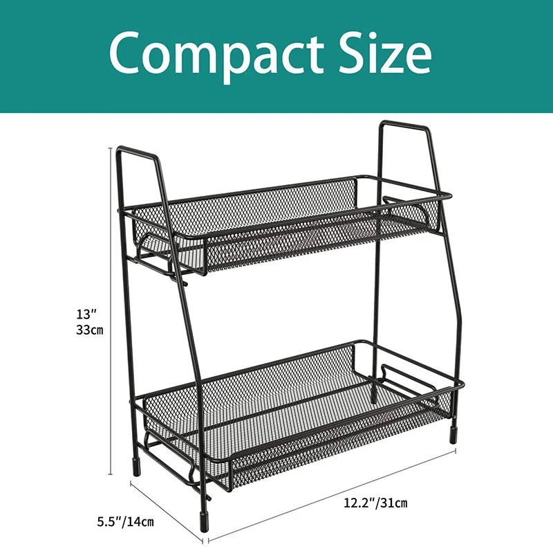 2 Tier Metal Spice Rack Organizer Bathroom Countertop Organizer Kitchen ...