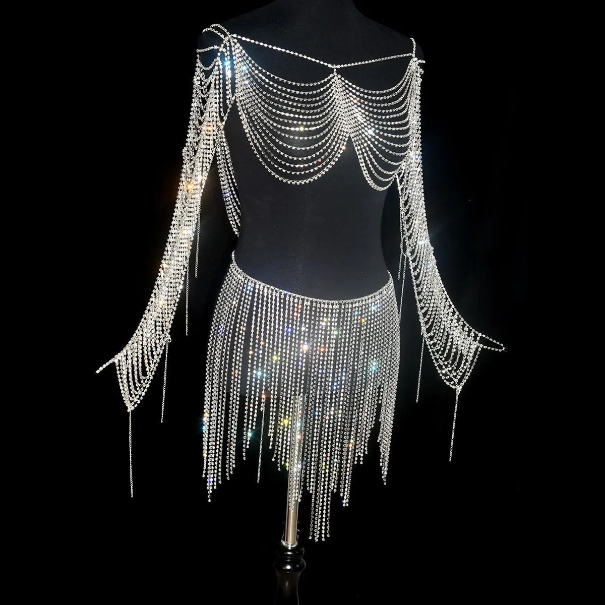 Shiny Fashion Luxury Fringed Bikini Bra Bling Body Rhinestone Chain ...