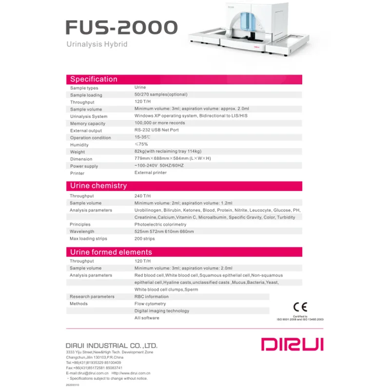 Fus-2000 Integrated Urinalysis System Auto Urine Analyzer Factory Price Urine Analysis Machine ...