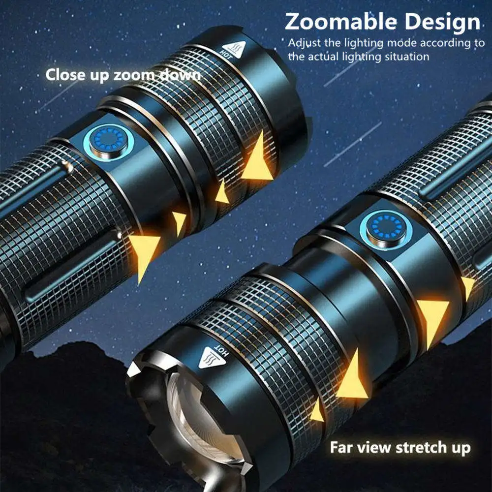Powerful 10000 Lumens Long Range White Flashlight Waterproof Zoom Torch ...