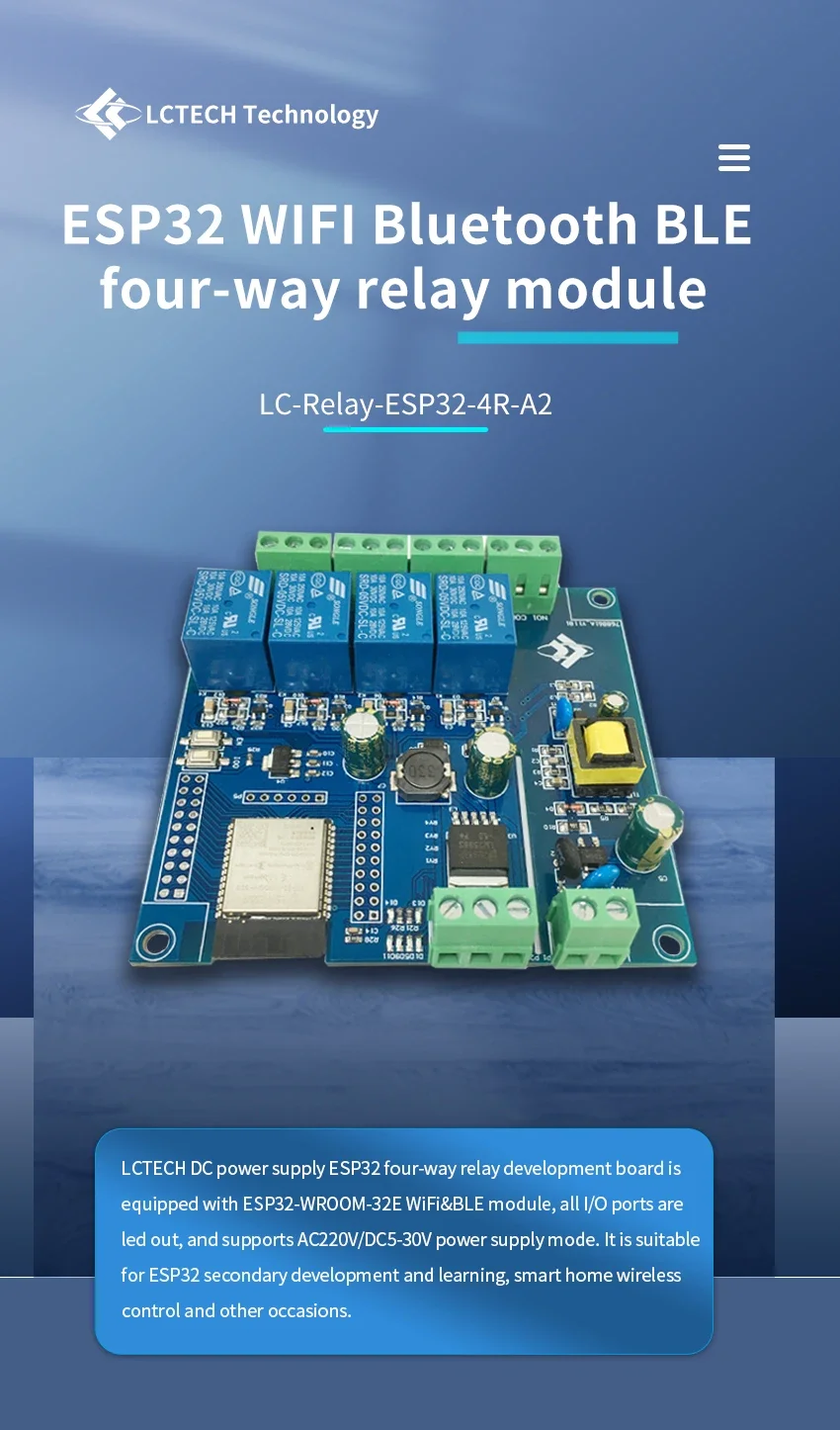 AC/DC Power Supply ESP32 Wifi BT BLE 4-Way Relay Module