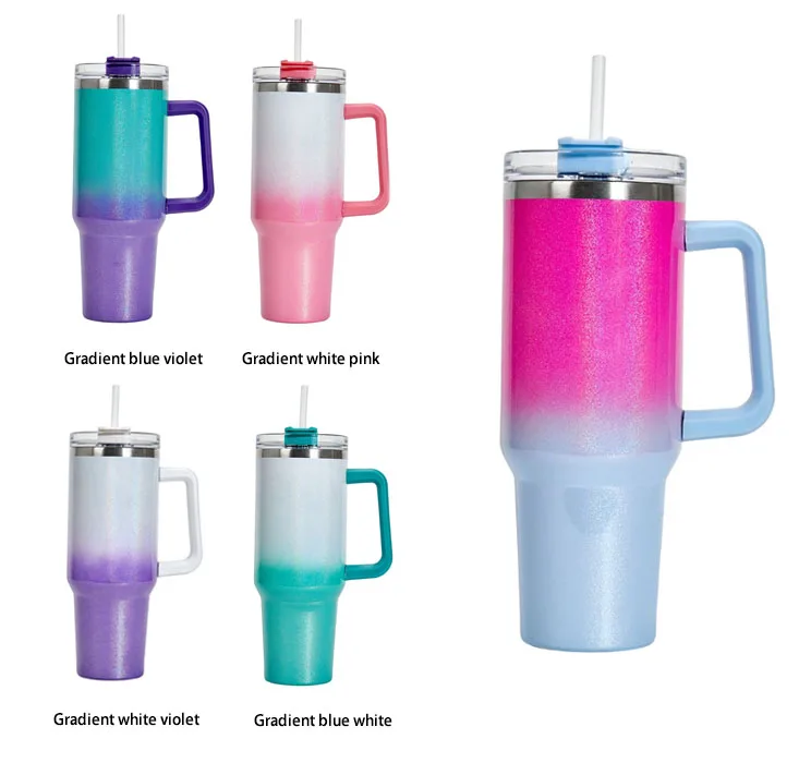 White Sublimation 40oz Insulated Travel Mug Tumbler With Handle Double ...
