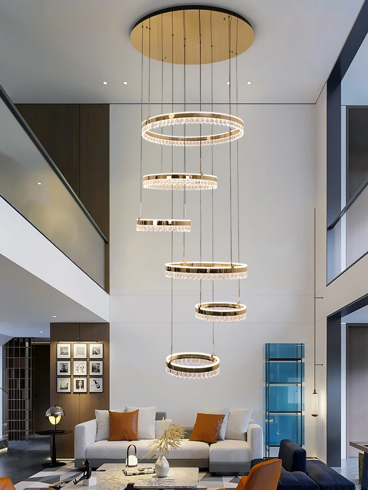 2024 Luxury Crystal Staircase Chandelier & Pendant Lights Led Aluminum ...