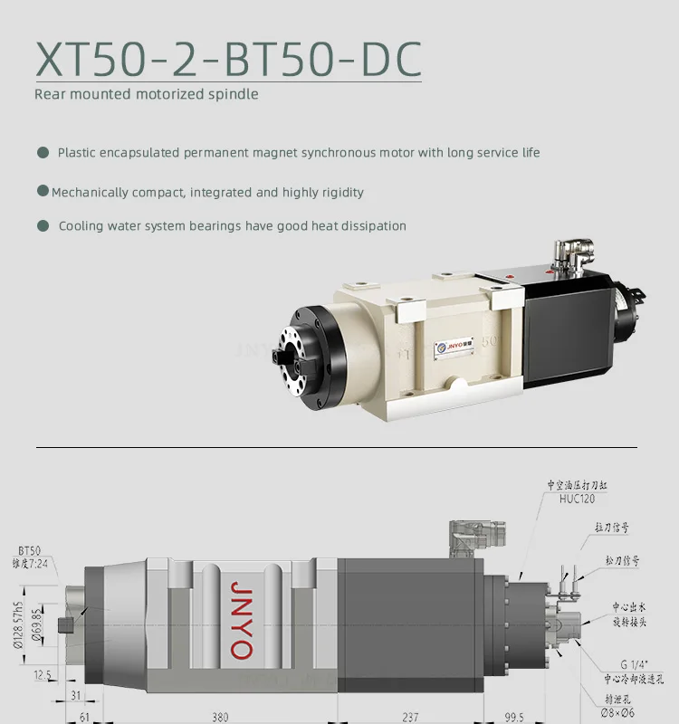 XT50-2-BT50-DC JNYO High Quality Milling Head Boring Motorized Spindle