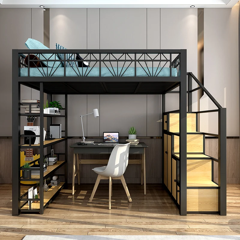 Customized Adult Loft Bed Metal Bed Frames for Modern Bedrooms