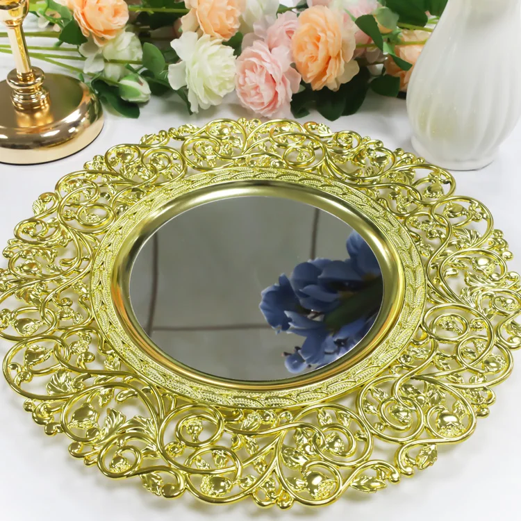 Wholesale Wedding Decor Dinnerware Luxury Round Gold Mirror Rolling ...