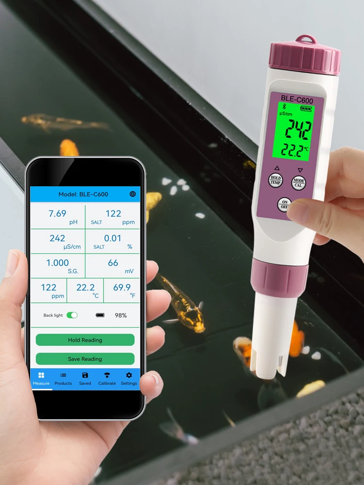 Smart Bluetooth Portable Ph Meter 7 In 1 Ph Tds Ec Orp Salinity S.g Temperature Multipurpose Ph ...