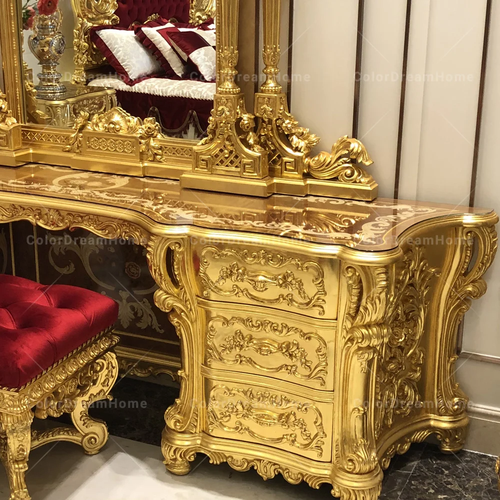 Baroque Style Luxury Antique Dressing Table with Mirror - Elegant Solid ...