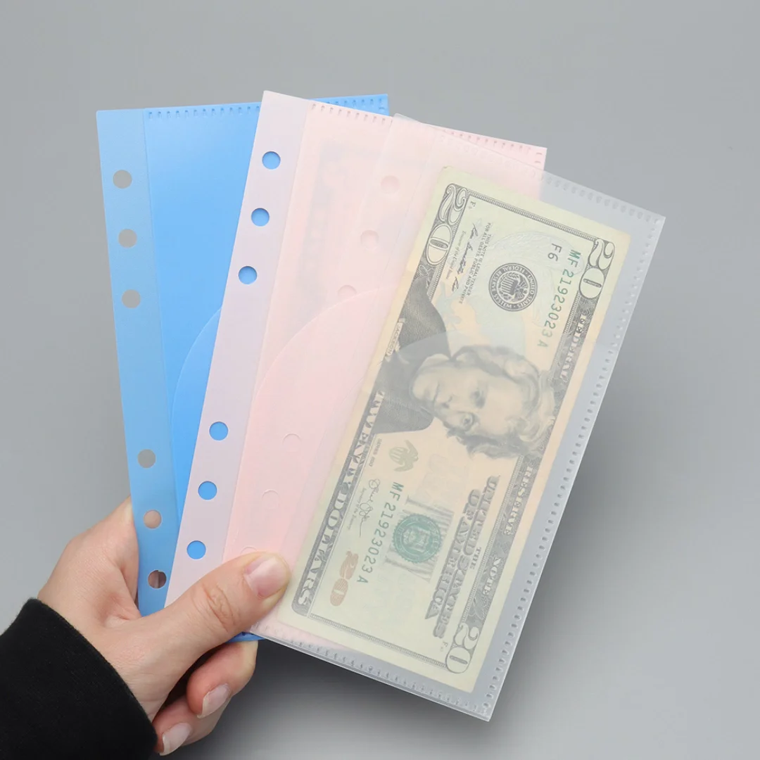 A6 Double Pockets Side Open Pink Cash Envelopes Blue Pocket Money ...