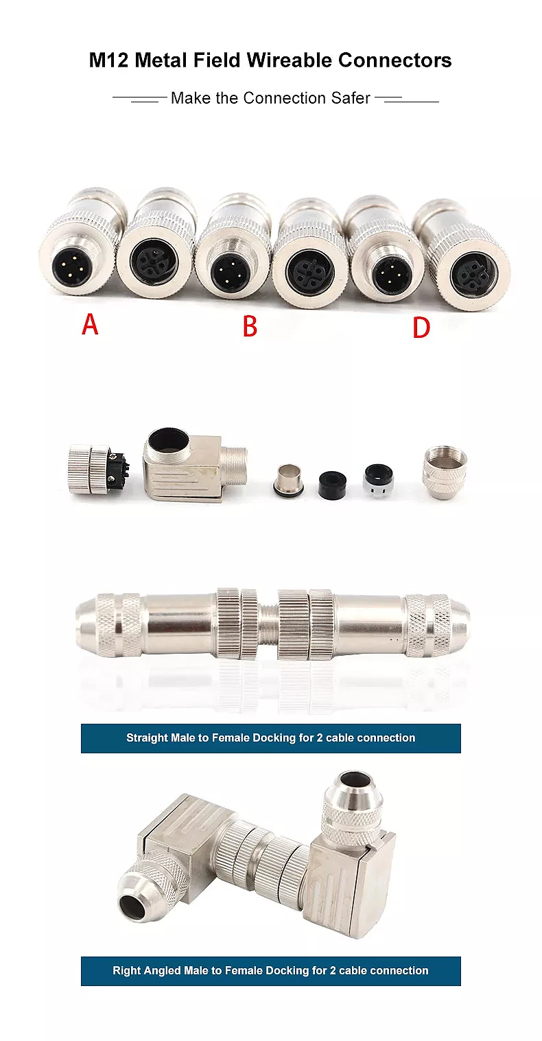 Pcb Panel Mount To Wire M12 Connector 4 5 8 Pin M8 Led Cable Female ...