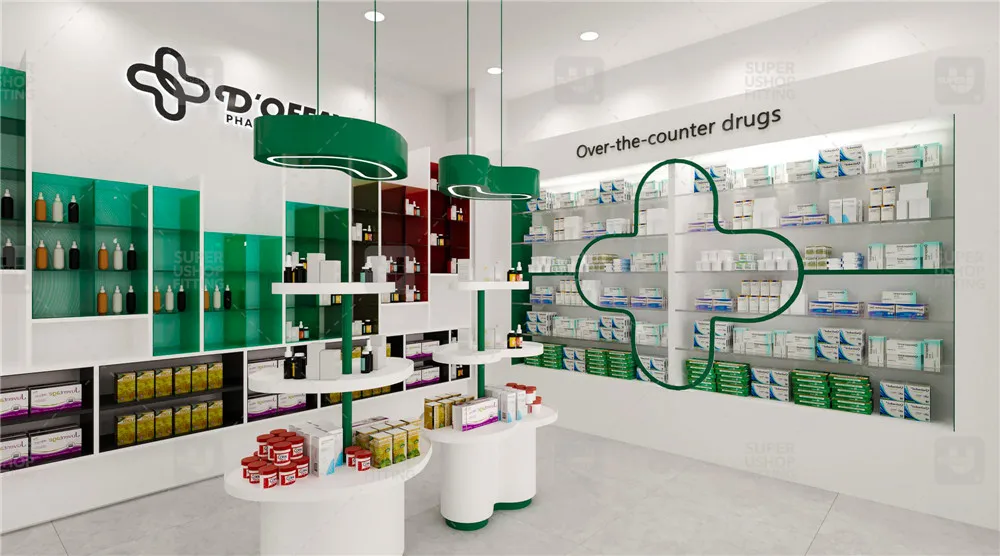 Medical Shop Interior Design - Customized Display Shelves