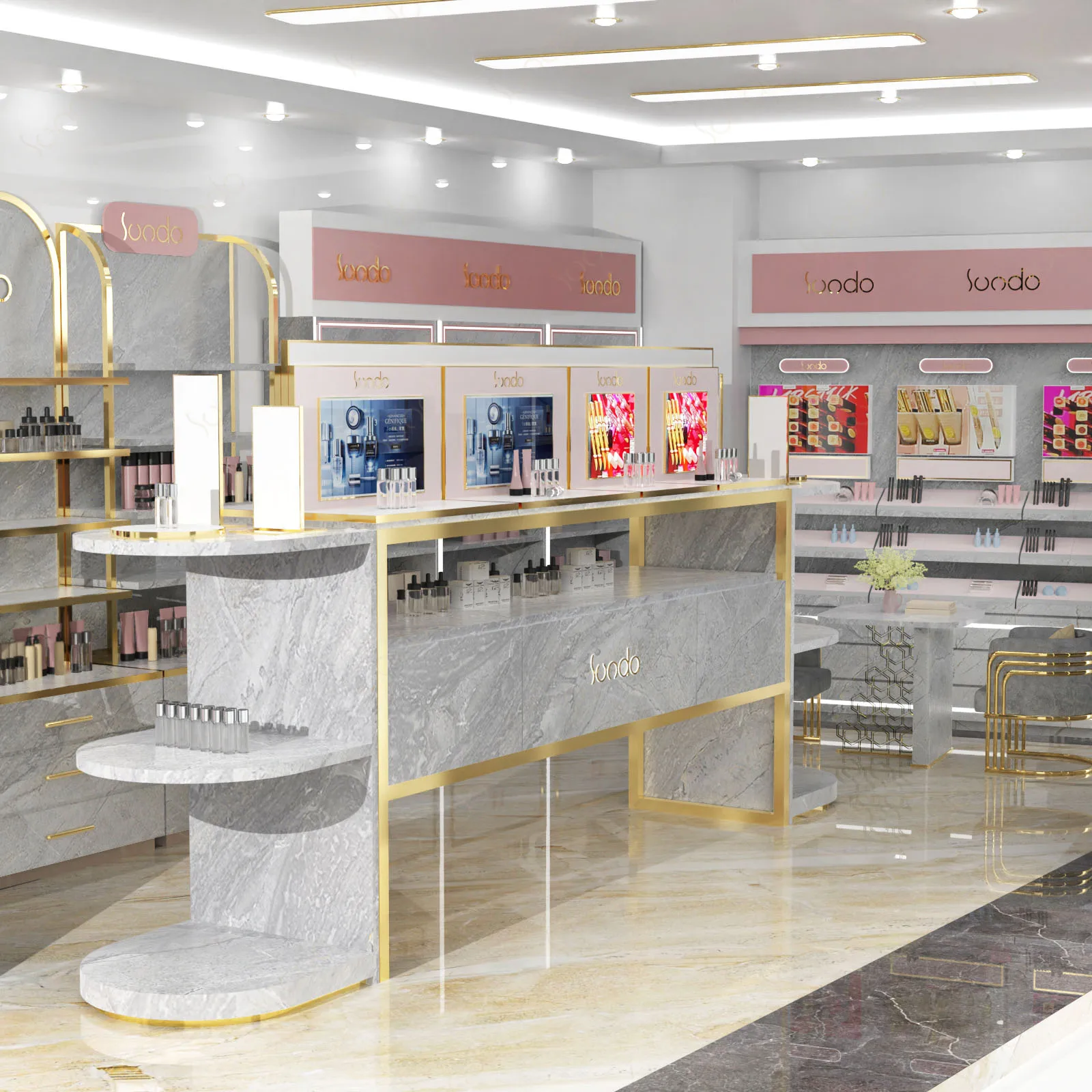 Luxury Cosmetic Store Layout Design White Essential Oil Cabinet Easy ...