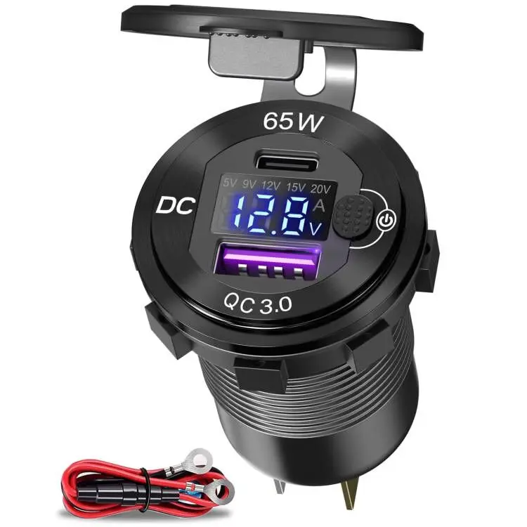 Dc 12v 65w Pd Type C Qc 3.0 Car Charger Receptacle With Led Voltmeter ...