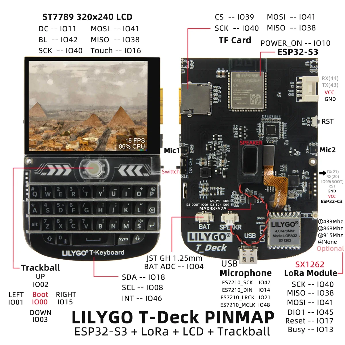 Esp32-s3 Lora Development Board With 2.8 Inch Lorawan Wifi Ble T-deck ...