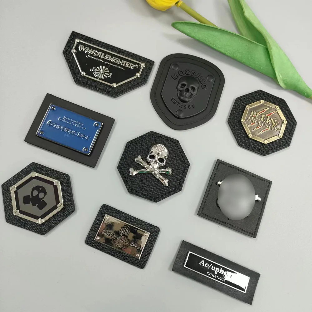 Customized Fashion Clothing Accessories Black Pu Leather Metal Label ...