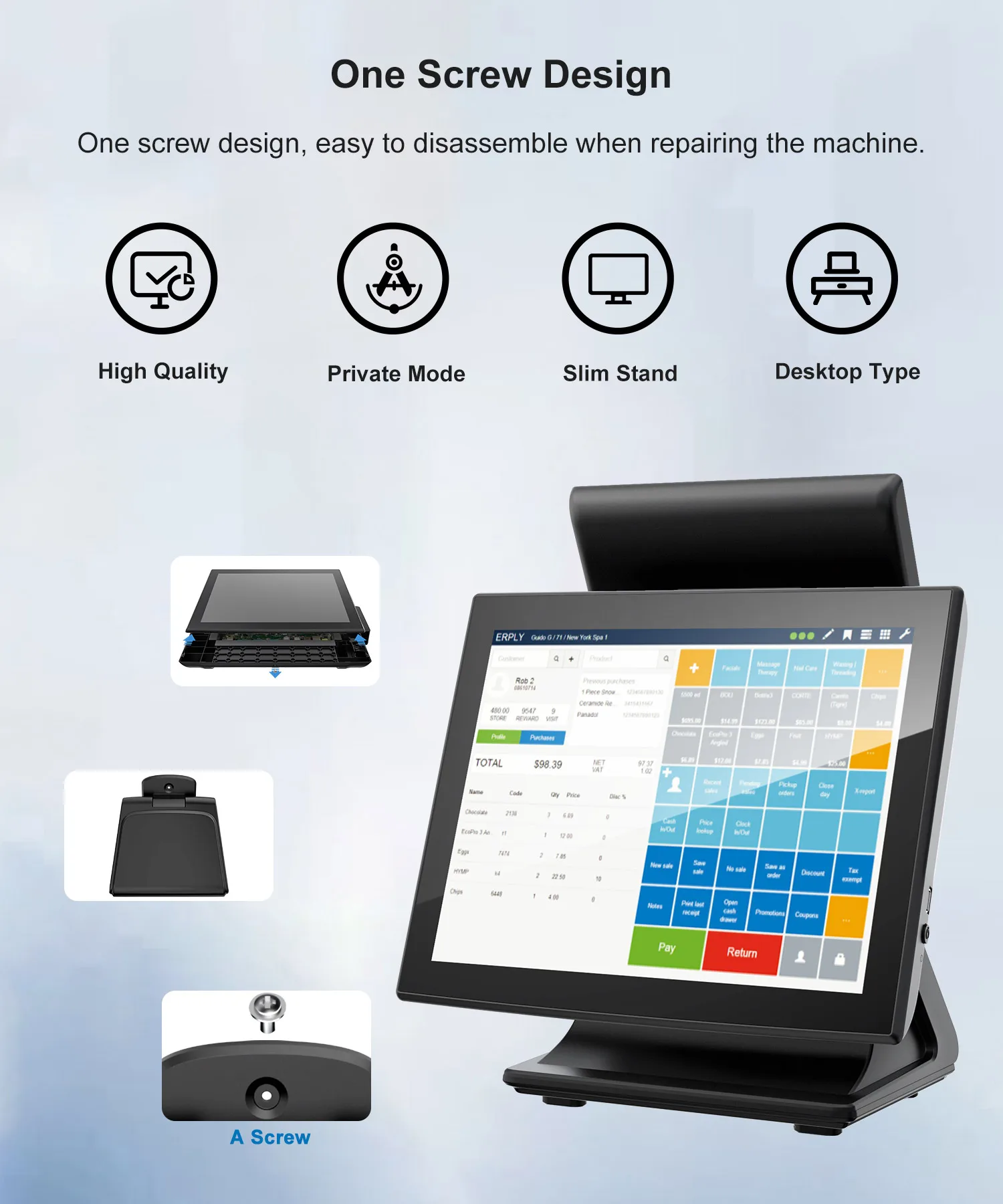 Caisse Enregistreuse15 Inch Double Screen Desktop POS Terminal All in ...